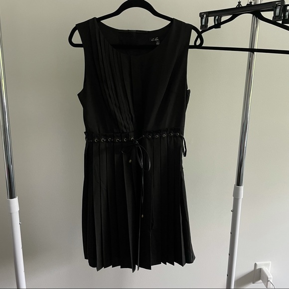 C. Luce | Dresses | C Luce Black Pleated Dress With Leather Bow | Poshmark